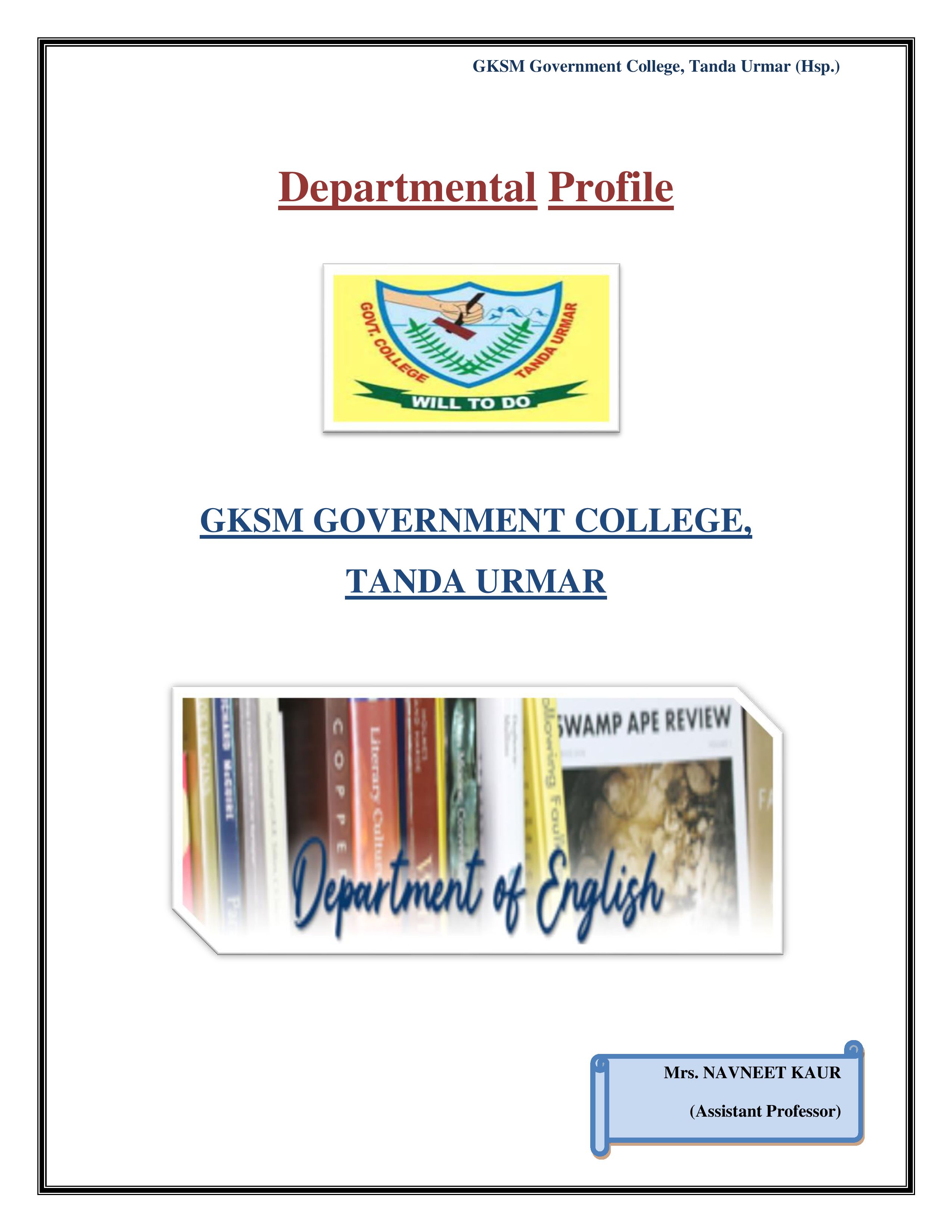 GKSM Government College Tanda Urmar - English