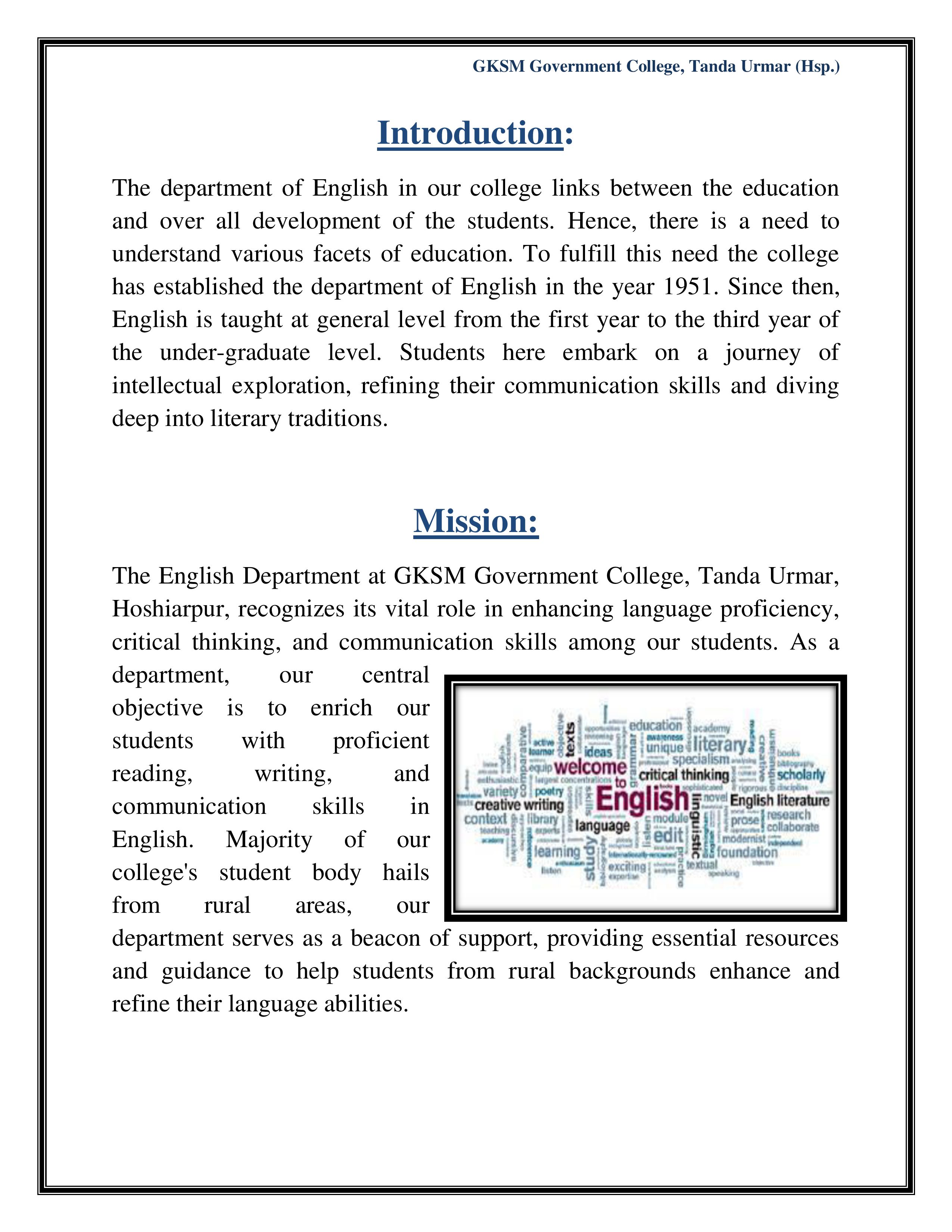 GKSM Government College Tanda Urmar - English